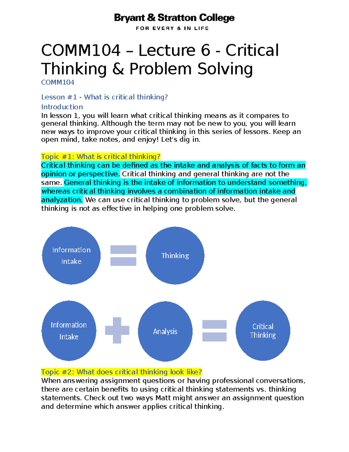 COMM104 - Lecture 6: Mastering Critical Thinking & Problem Solving ...