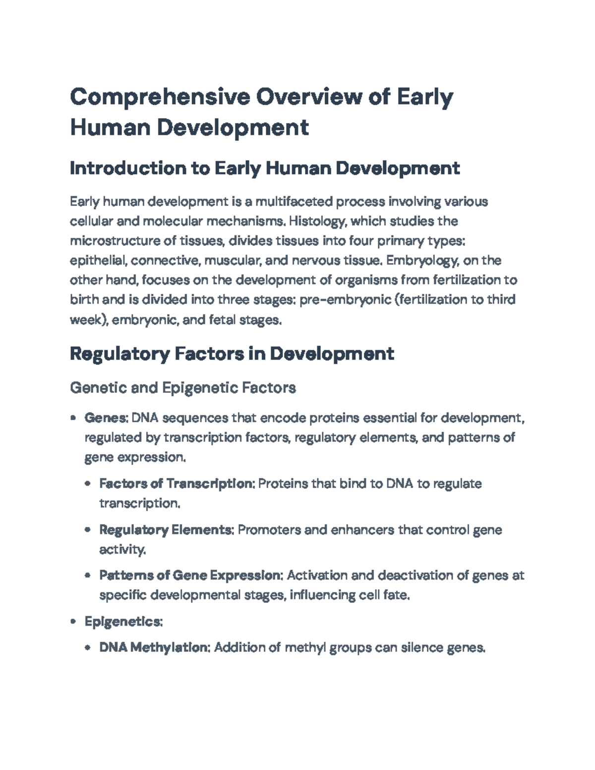 Comprehensive Insights into Early Human Development Processes ...