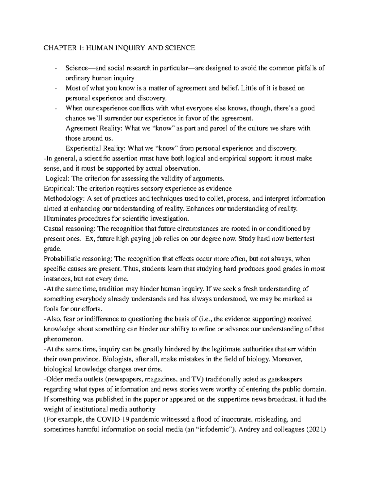 SOCY210 Chapter 1: Human Inquiry and Science Reading Notes - Studocu