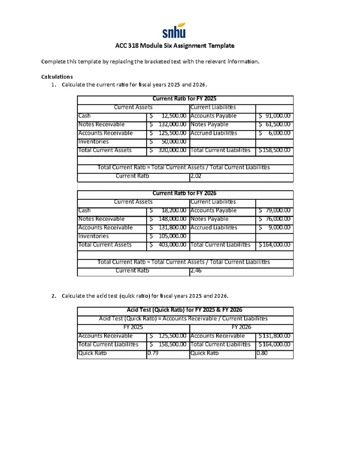 ACC 318 Module Six Assignment Template - ACC 318 Module Six Assignment ...