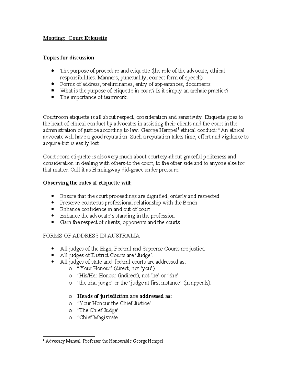 Mooting: Essential Court Etiquette and Conduct Guidelines - Studocu
