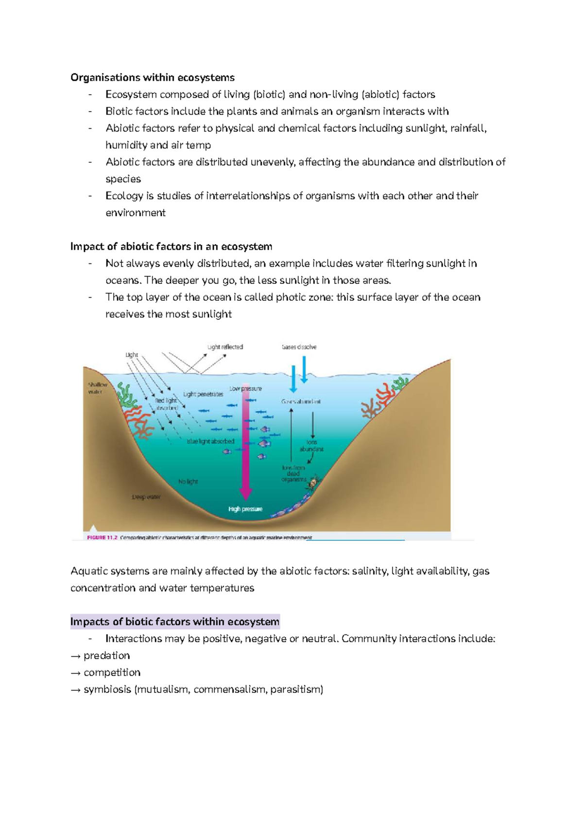 Bio Mod 4O - Ecosystem Interactions: Biotic & Abiotic Factors - Studocu