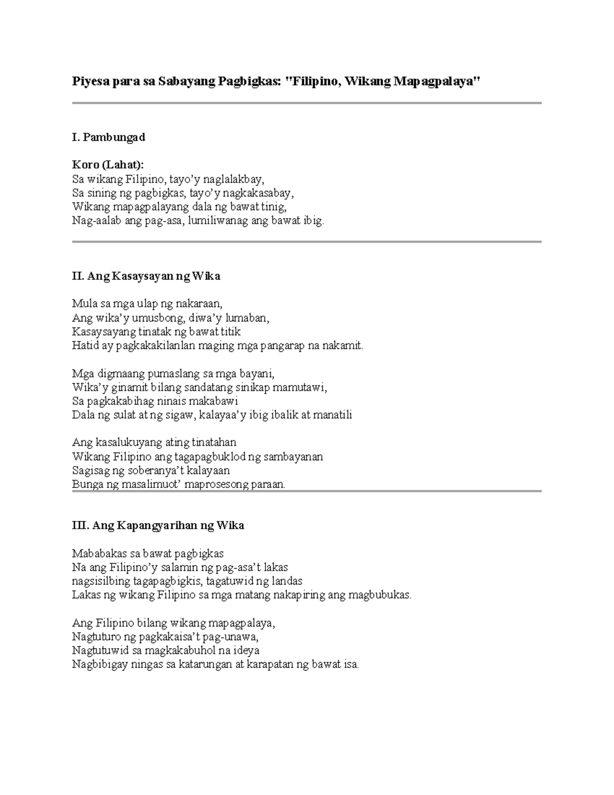 Piyesa SA Sabayang Pagbigkas: "Filipino, Wikang Mapagpalaya" 24-25 ...