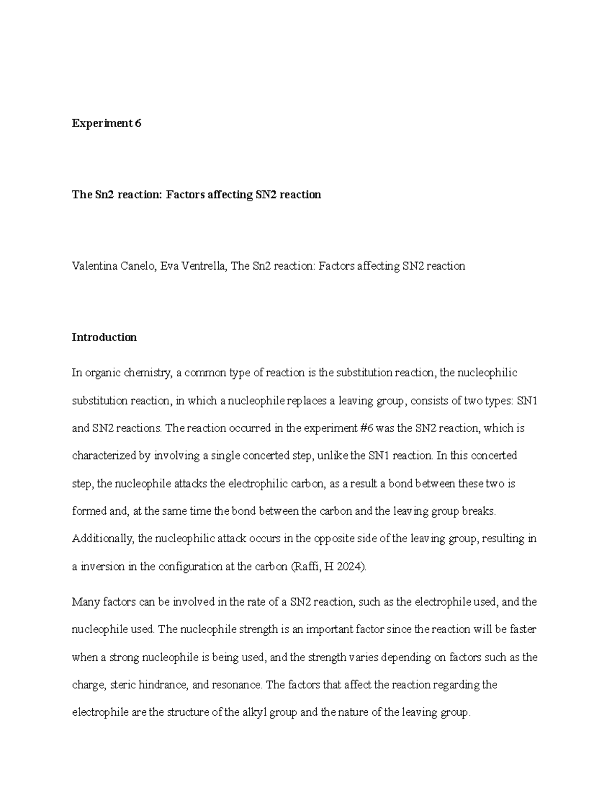 Experiment 6 Post Lab: Factors Affecting SN2 Reaction in Organic ...
