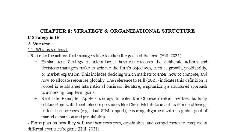 CHAPTER 8: STRATEGY & ORGANIZATIONAL STRUCTURE IN IB - Studocu