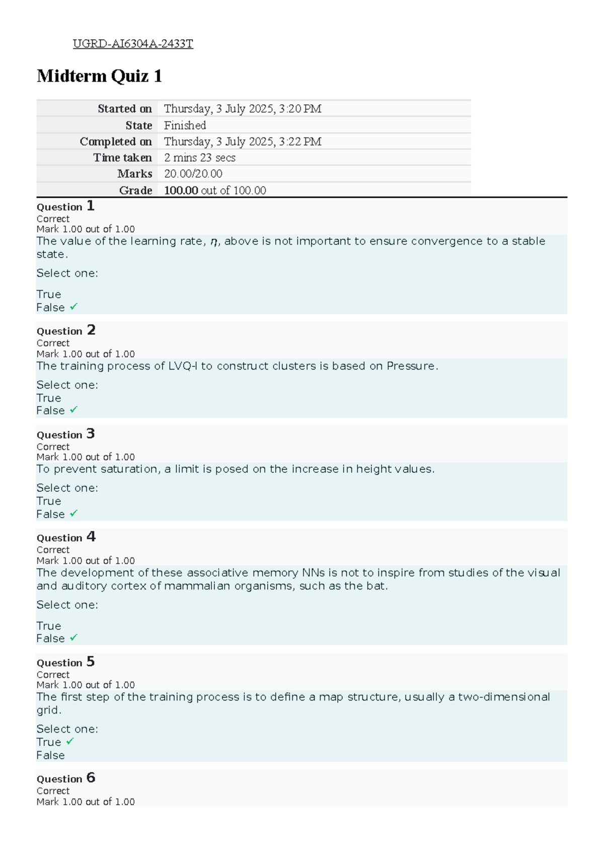 Midterm Quiz 1 - UGRD-AI6304A Computational Intelligence Answers - Studocu