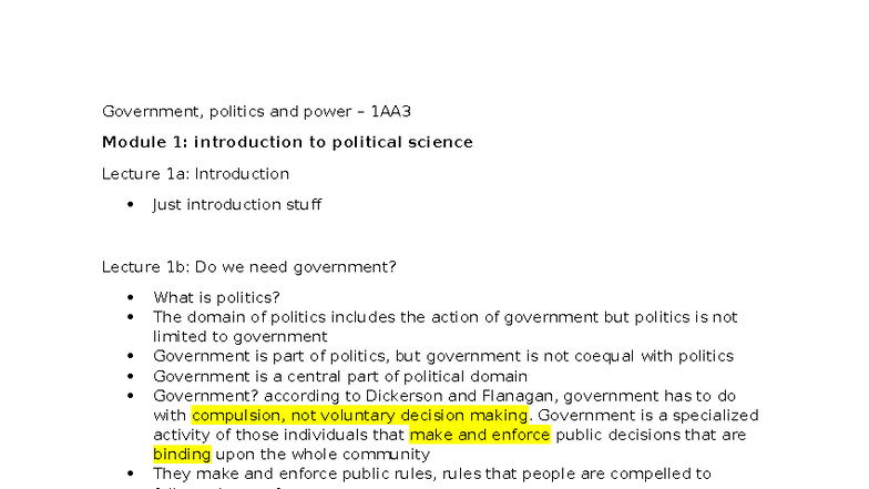 Government, Politics and Power 1AA3: Intro to Political Science Lecture ...