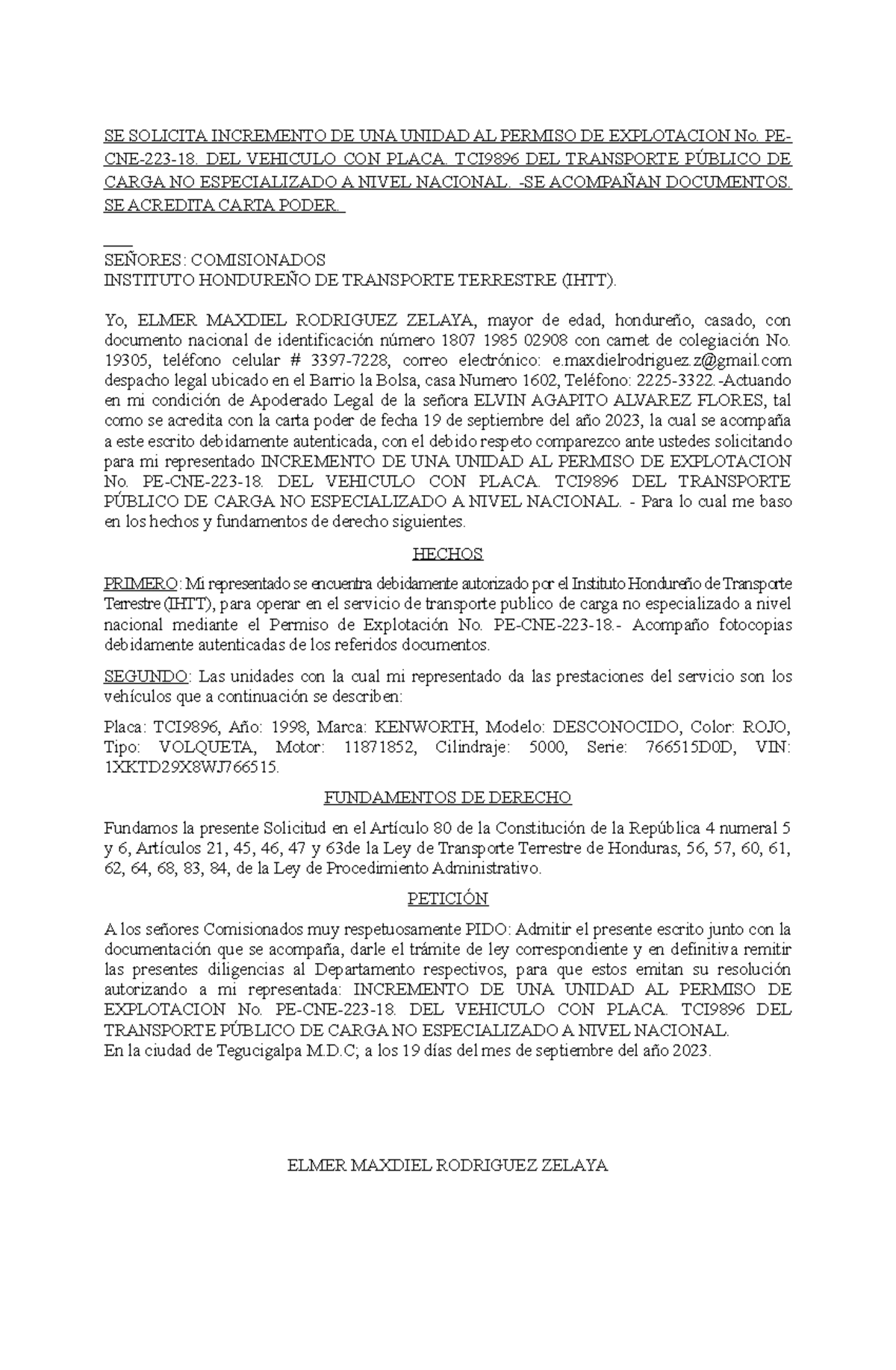 Solicitud de Incremento de Unidad - IHTT Permiso PE-CNE-223-18 - Studocu