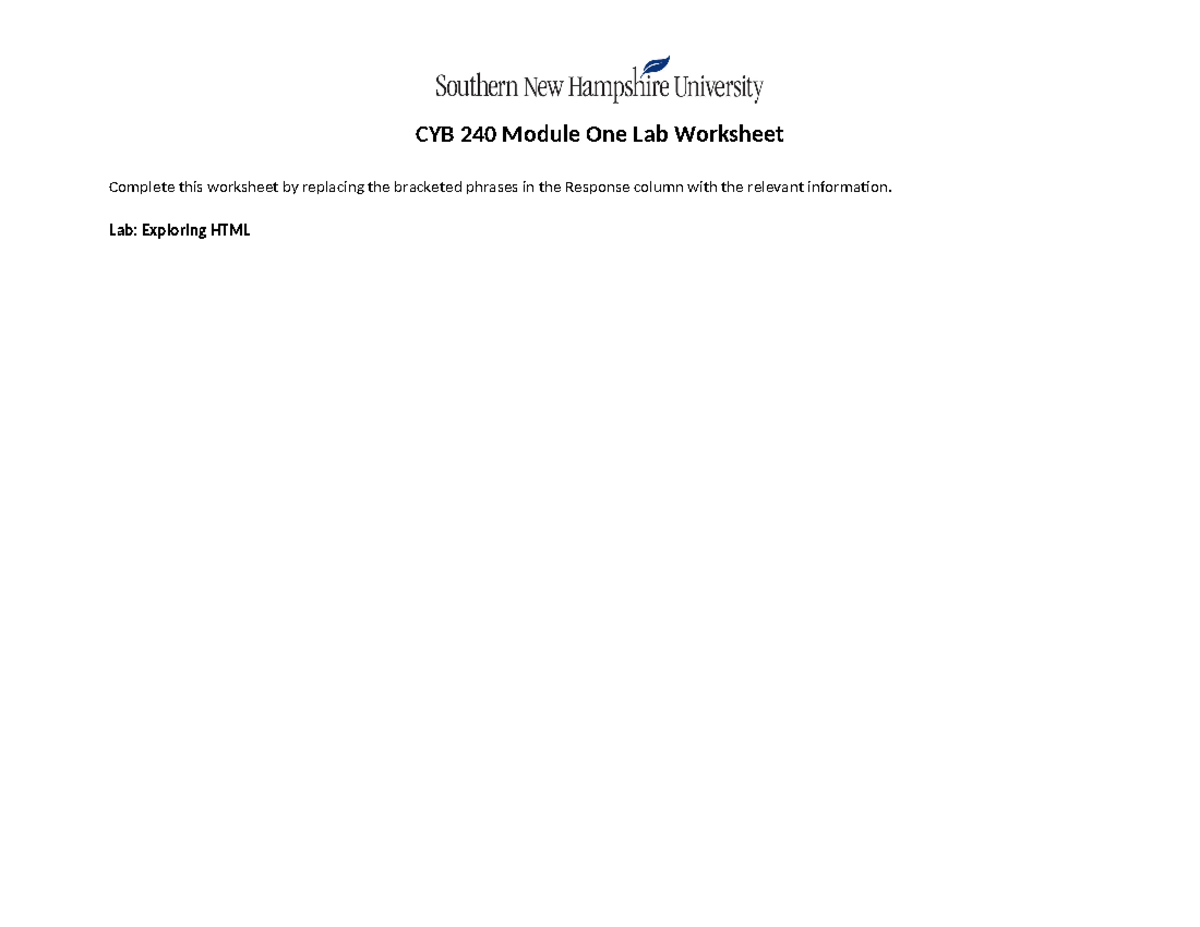 CYB 240 Module 01 Lab Worksheet: Exploring HTML Fundamentals - Studocu