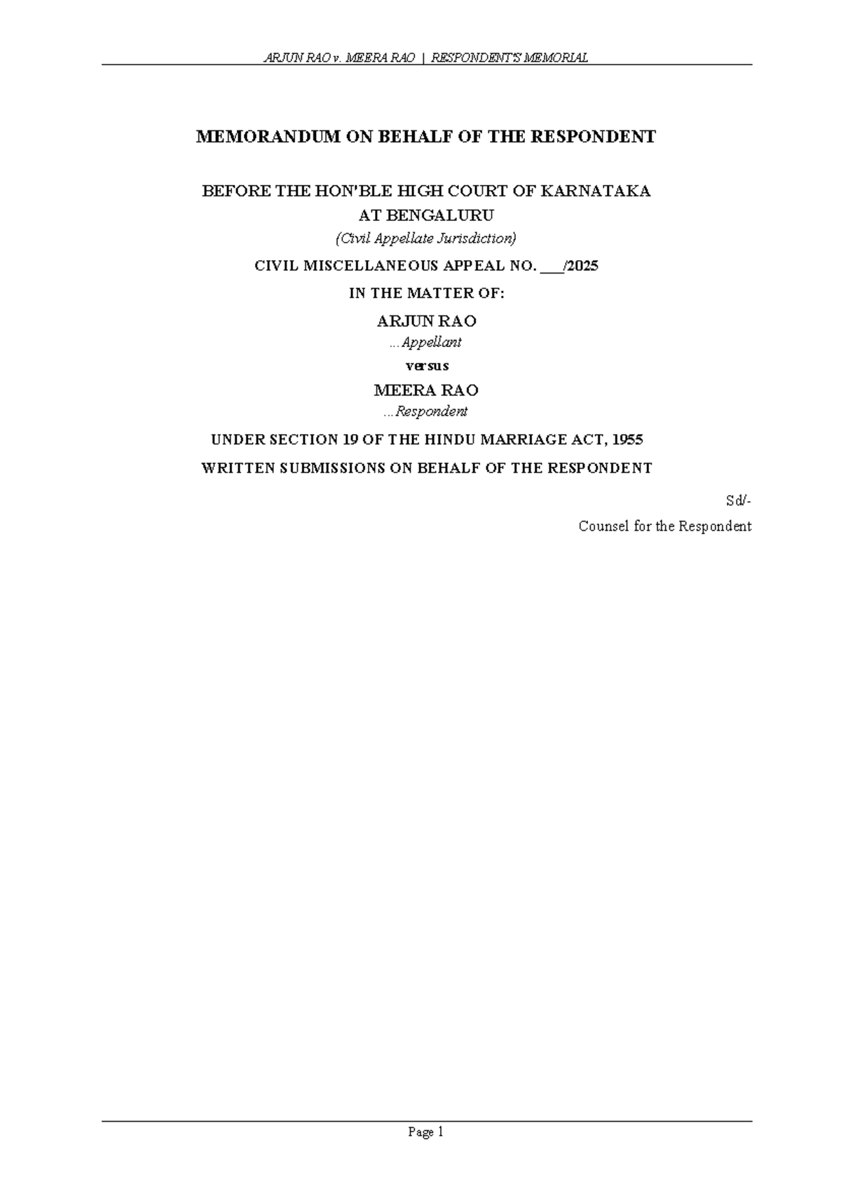 CIVIL MISCELLANEOUS APPEAL NO. 2024: ARJUN RAO v. MEERA RAO ...