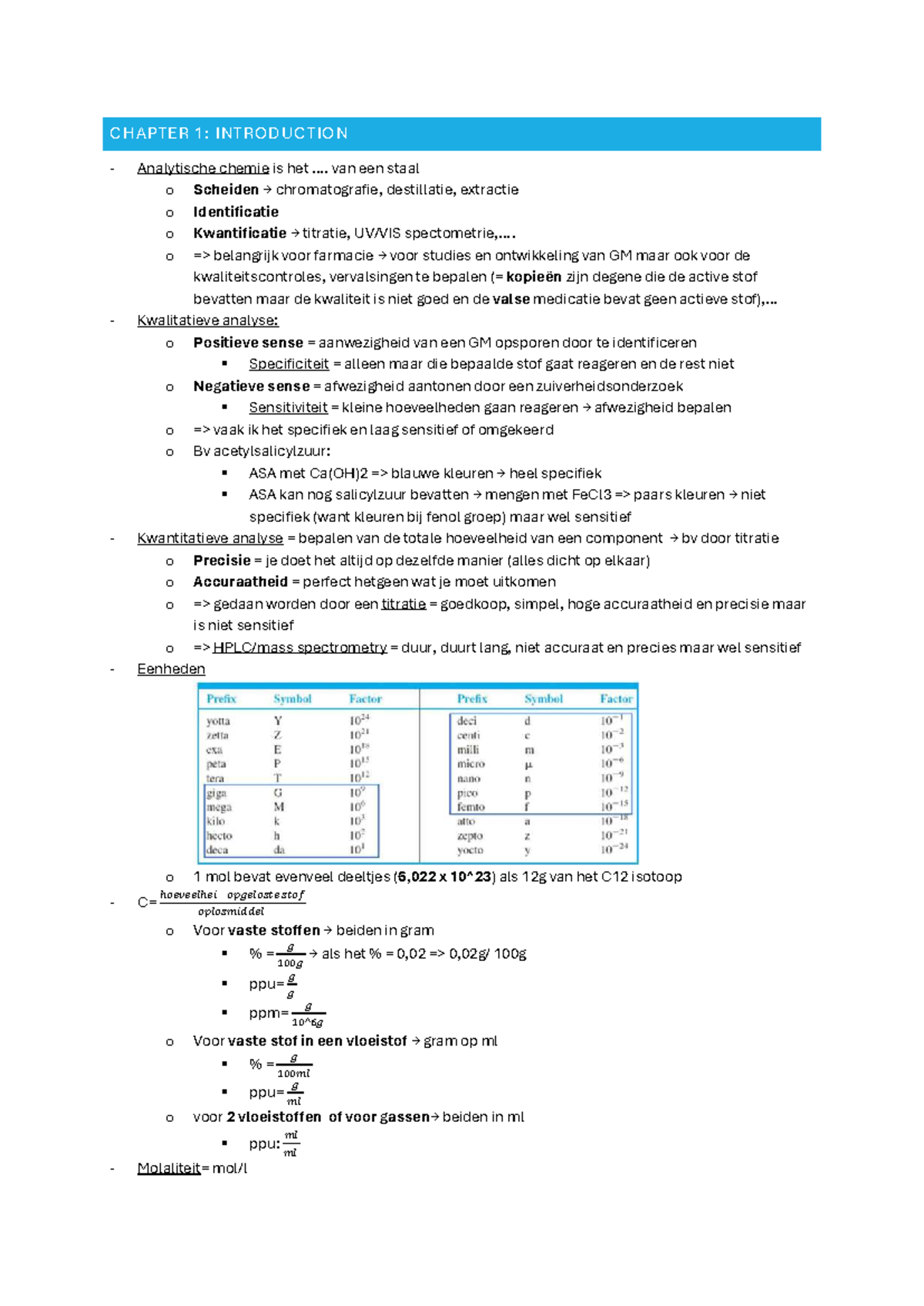 Samenvatting Analyse Practicum: Chemie H1-H9 - Studocu