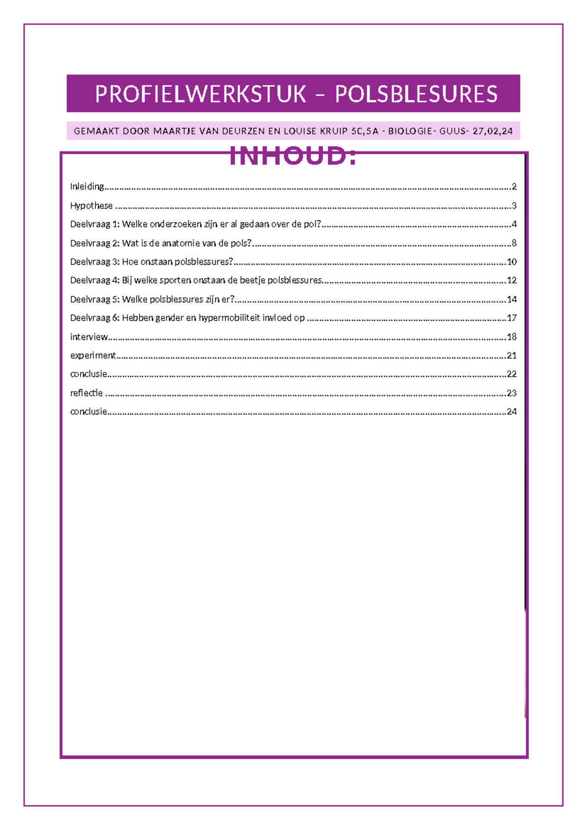Profielwerkstuk - Polsblessures in Biologie (5C, 5A) - Studeersnel