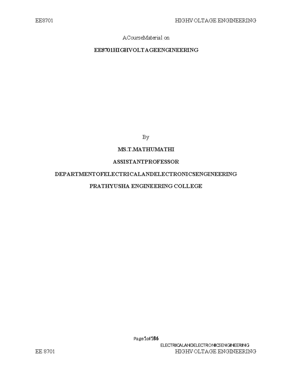 EE8701 High Voltage Engineering Course Notes - HVE-22 - Studocu