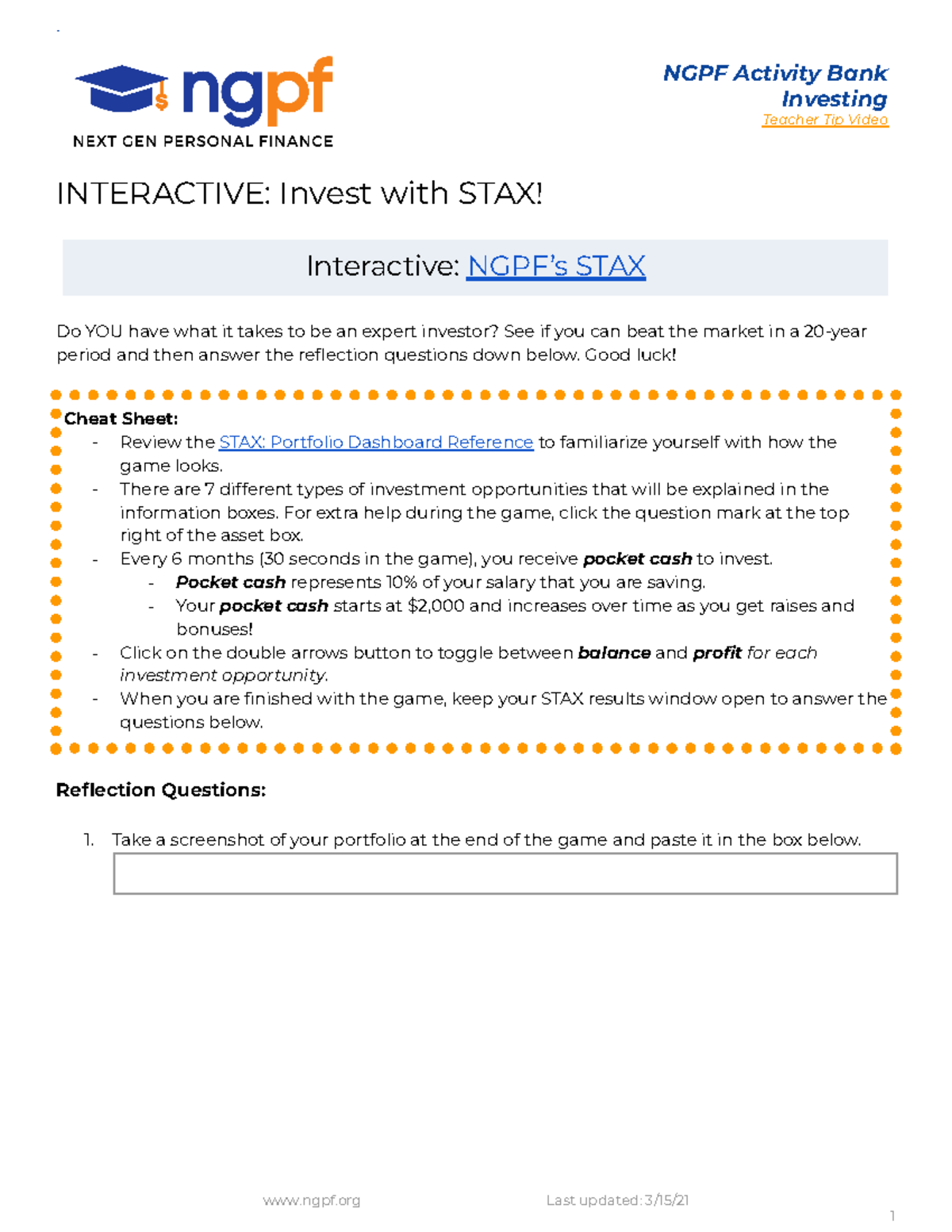 Interactive Investment Activity with STAX - NGPF 803186478 - Studocu