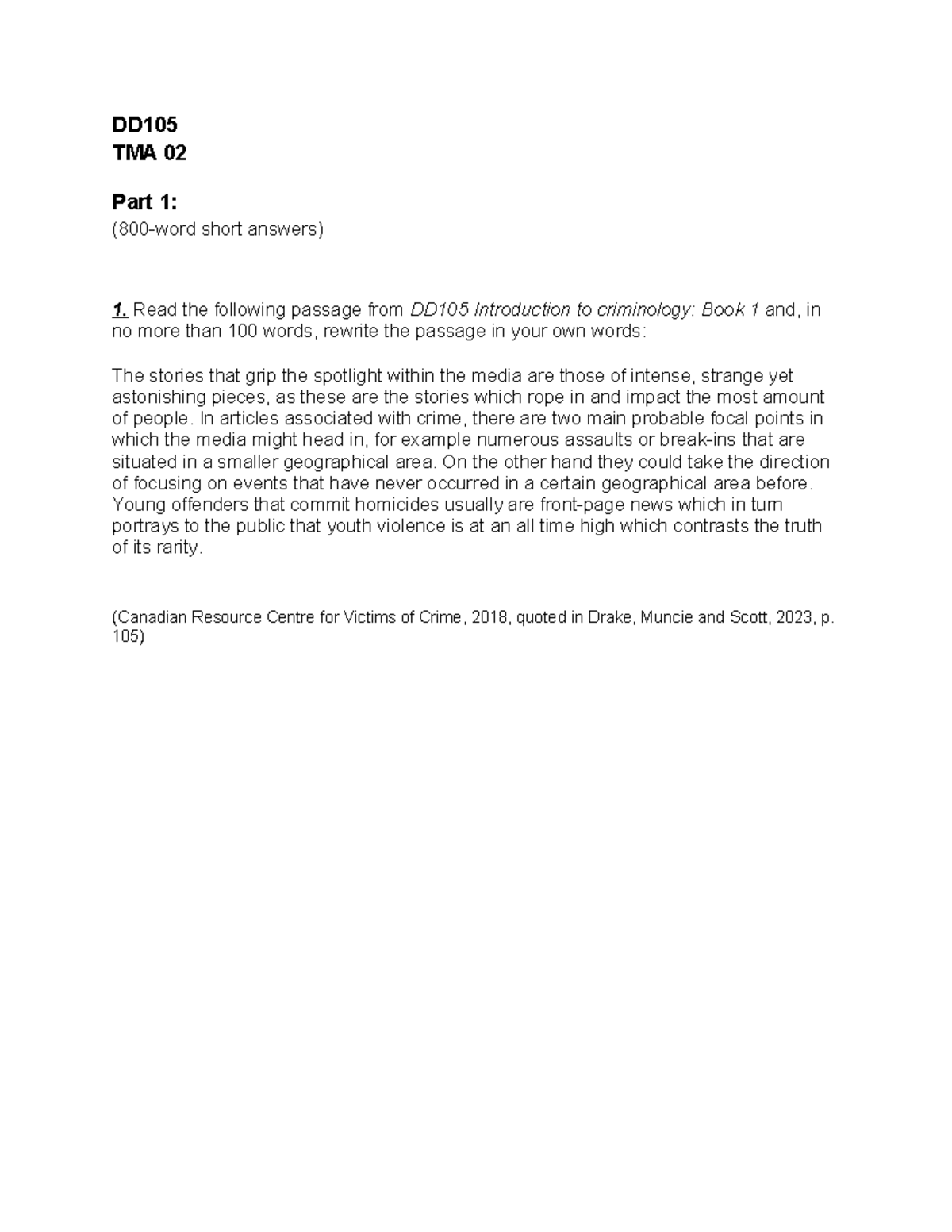 DD105 TMA02: Analyzing Media Influence on Crime Perception - Studocu