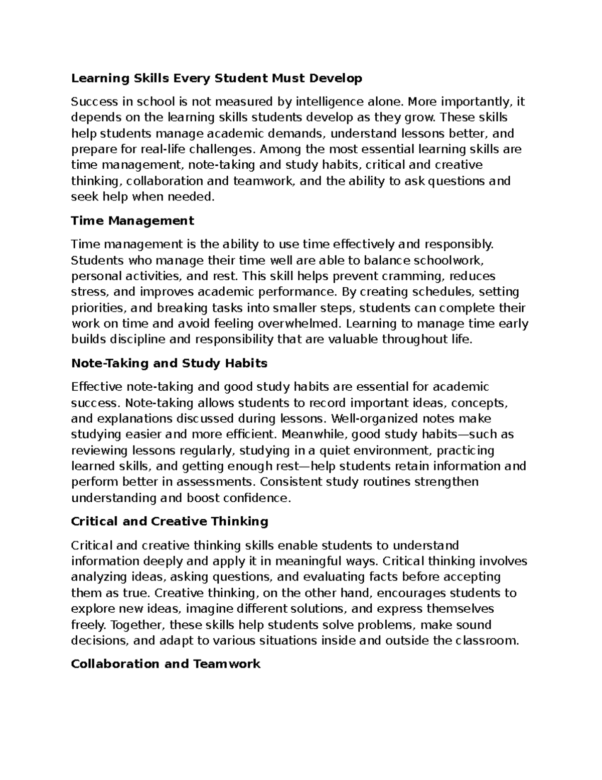 Essential Learning Skills for Student Success: A Guide - Studocu