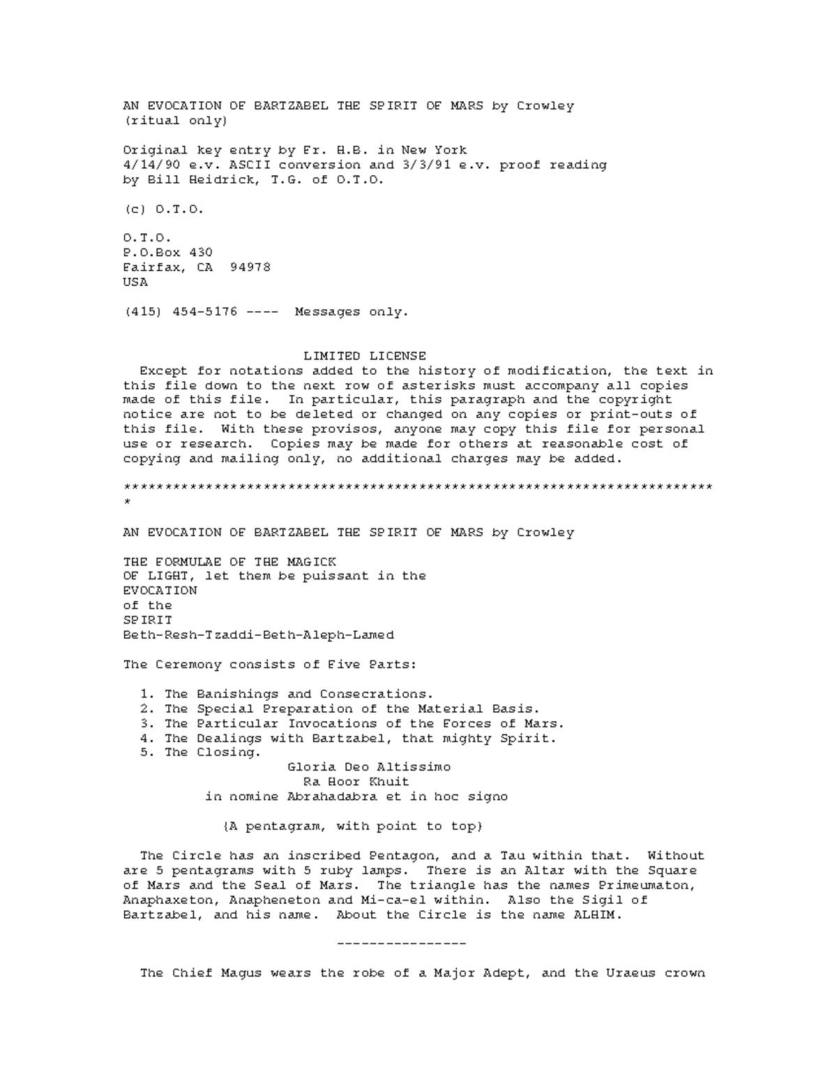 Evocation of Bartzabel - The Spirit Of Mars - AN EVOCATION OF BARTZABEL ...