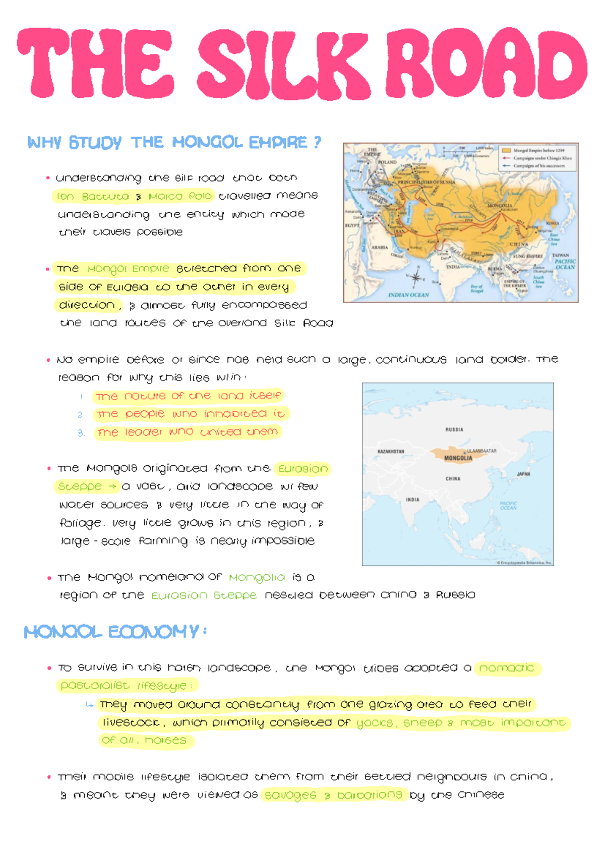 Week 4 Study Notes - The Silk Road & the Rise of Genghis Khan - Studocu