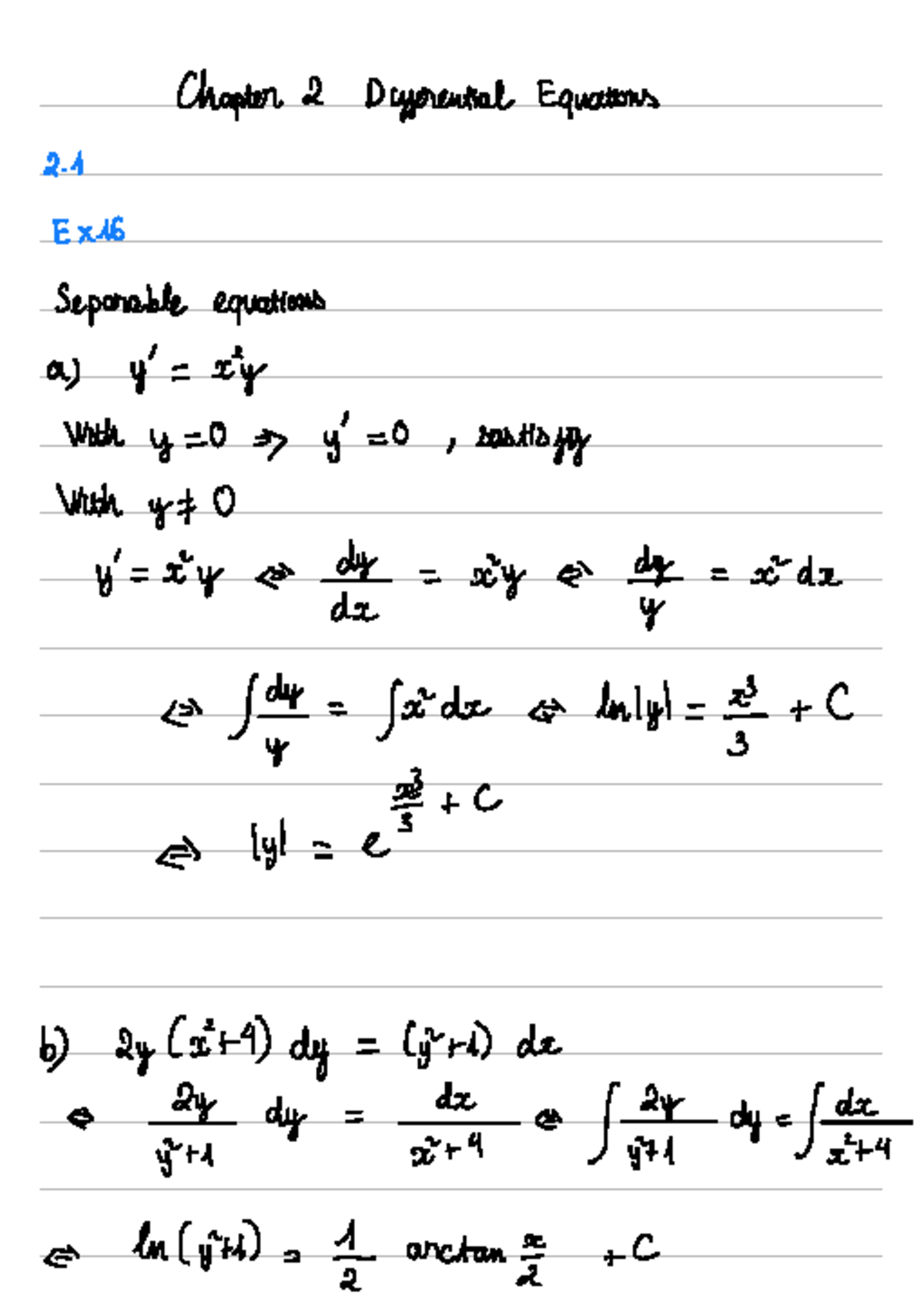 Chapter 2 differential equations exercises and solutions (DE 101) - Studocu