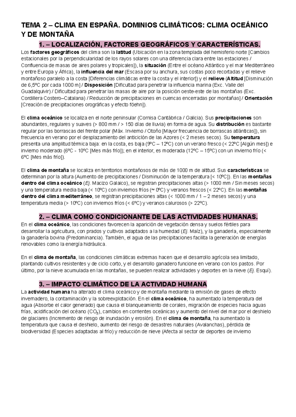 TEMA 2: CLIMA EN ESPAÑA - DOMINIOS CLIMÁTICOS OCEÁNICO Y MONTAÑA - Studocu