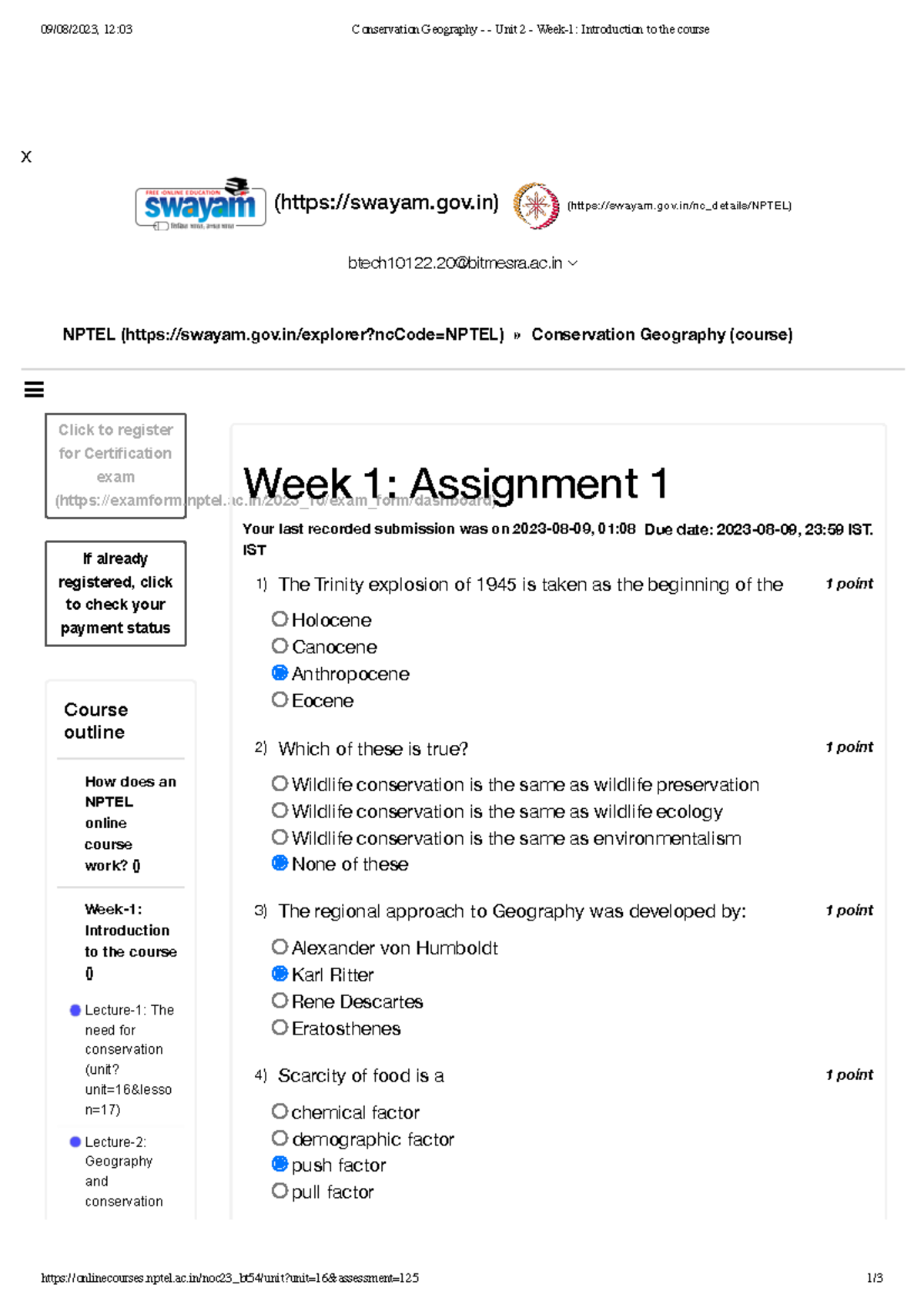 Conservation Geography (btech10122) - Unit 2 - Week 1 Introduction ...