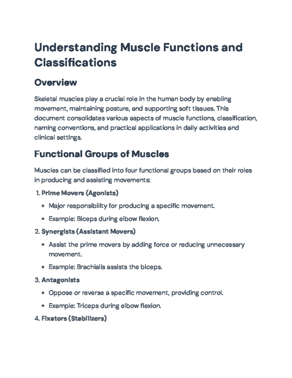 Understanding Muscle Functions: Classifications and Practical ...