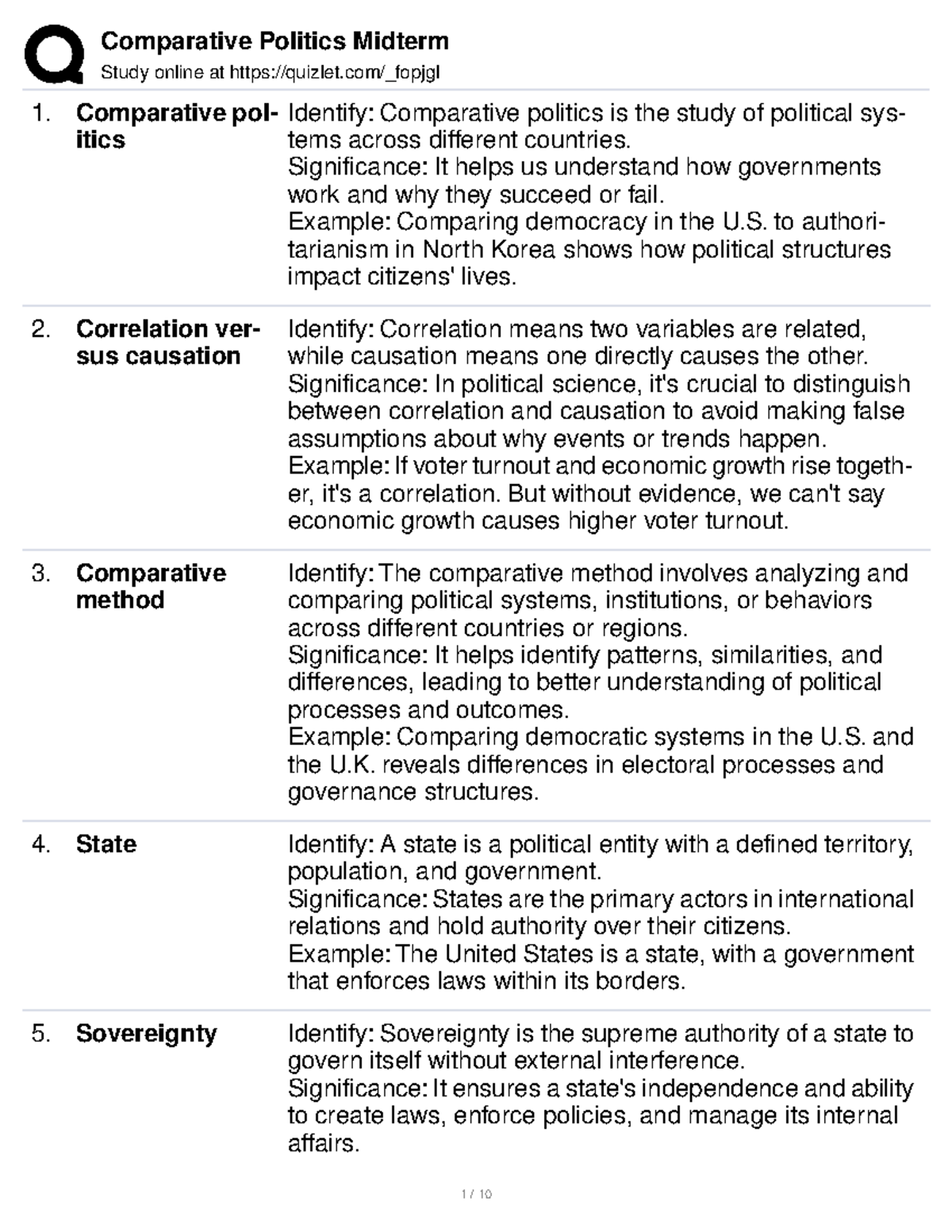 Comparative Politics Study Guide: Key Concepts & Terms - Studocu