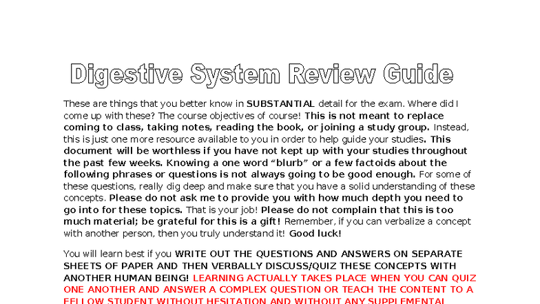 Module 6 Digestive System Exam Review Guide: Key Concepts & Questions ...