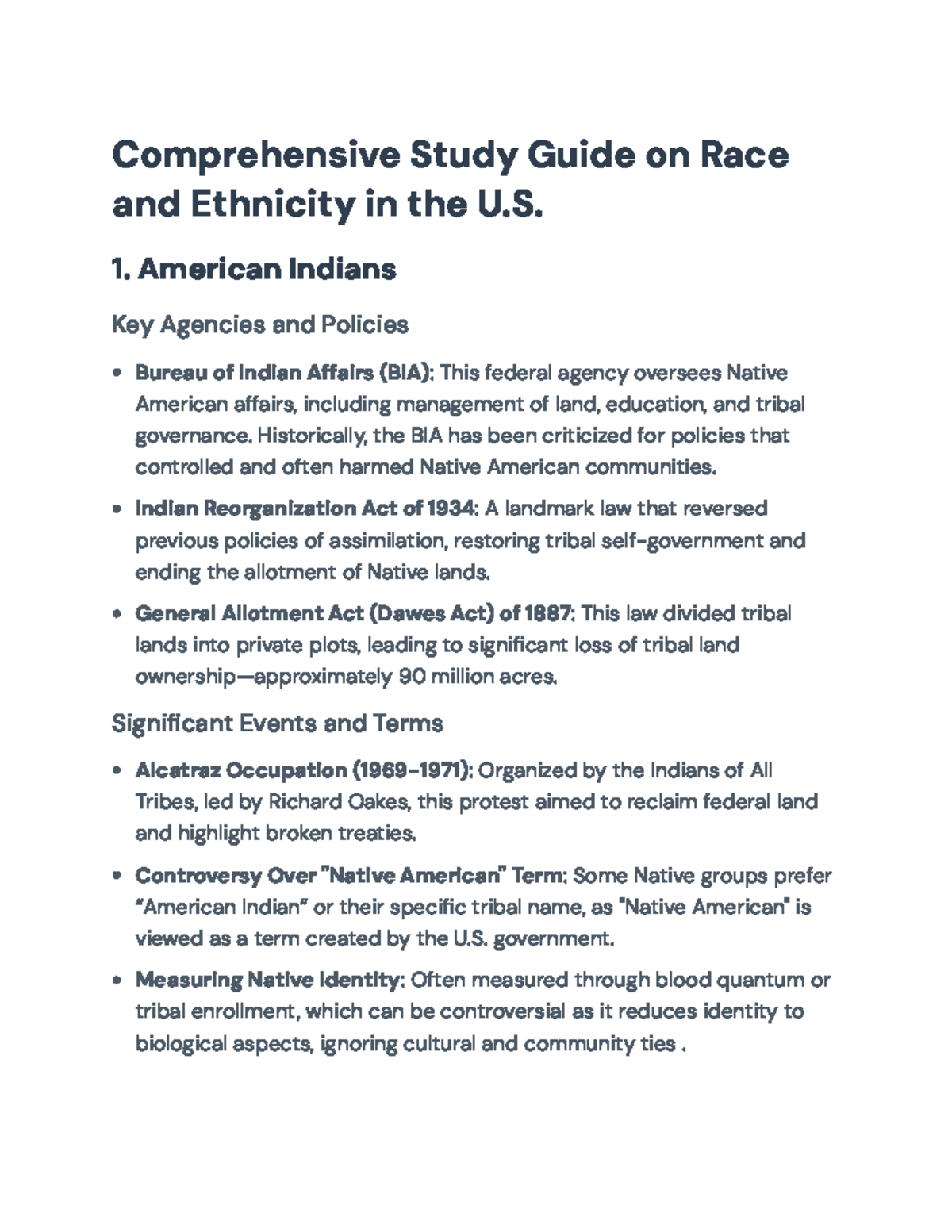 Comprehensive Study Guide: Race, Ethnicity & Gender Inequalities in the ...