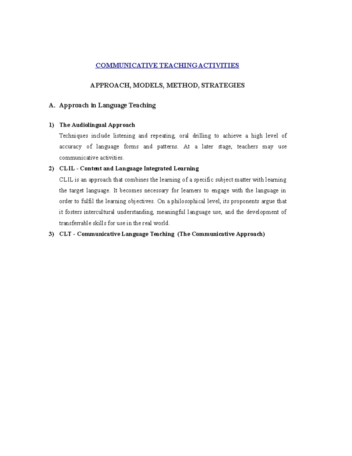 Communicative Teaching Strategies: Approaches & Models Explained - Studocu