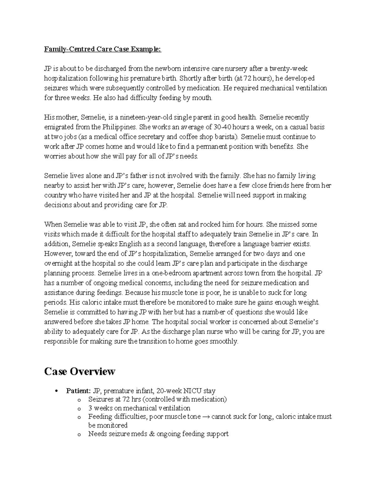 Peds Module 2A: Care Case Study of Premature Infant JP - Studocu
