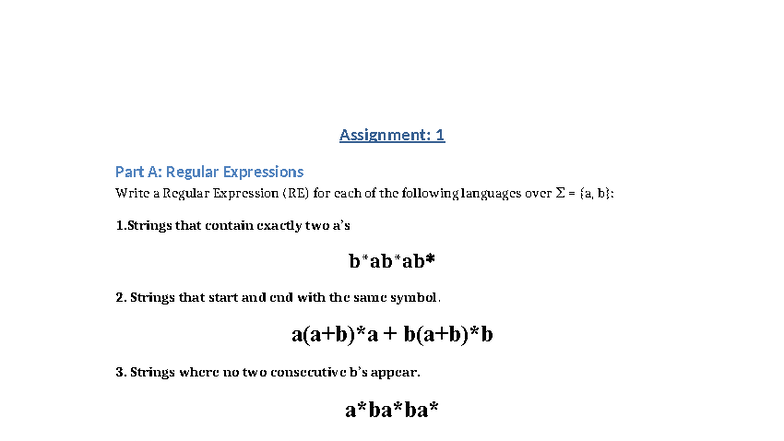 Automata Assignment: Regular Expressions & NFAs (CS101) - Studocu