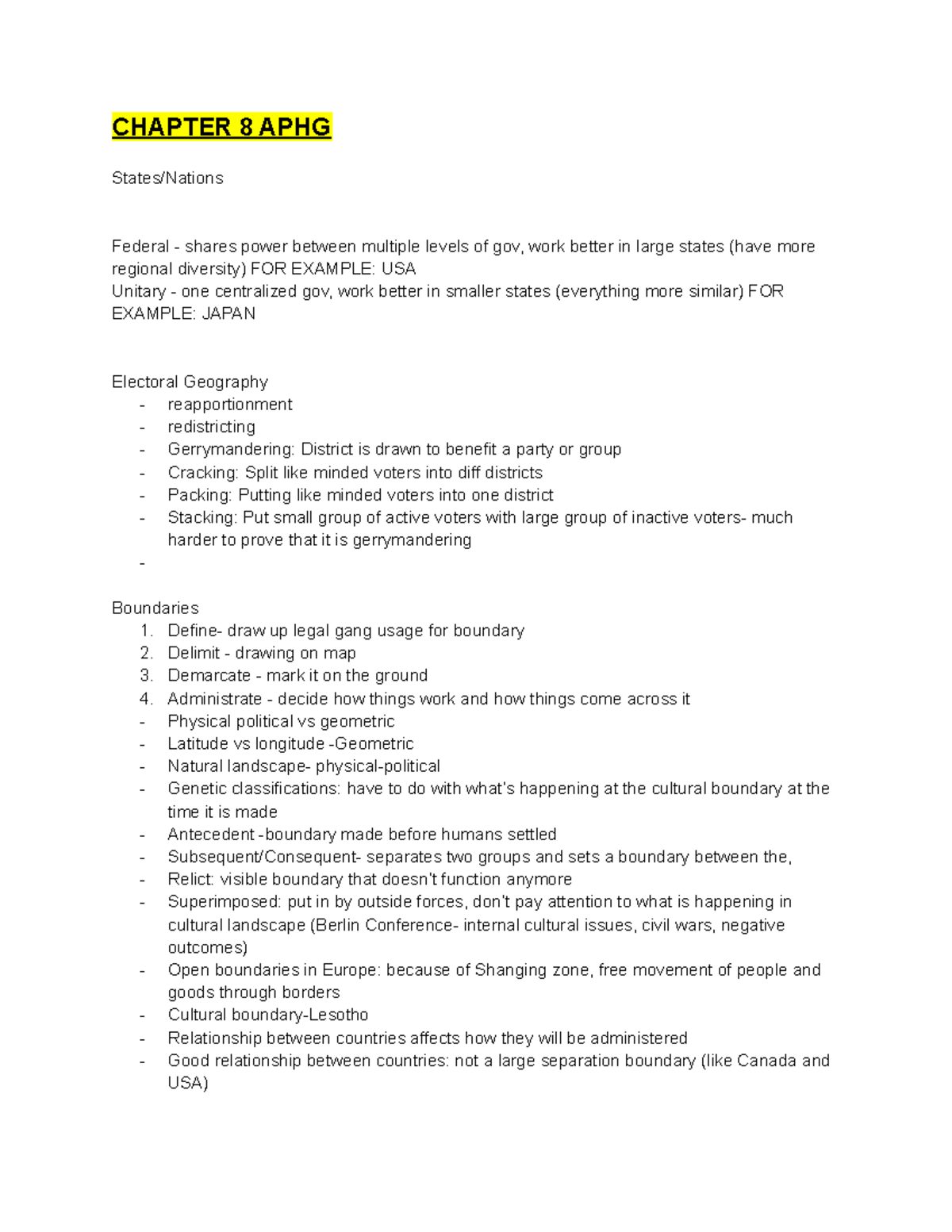 Chapter 8 AP Human - CHAPTER 8 APHG States/Nations Federal - shares ...