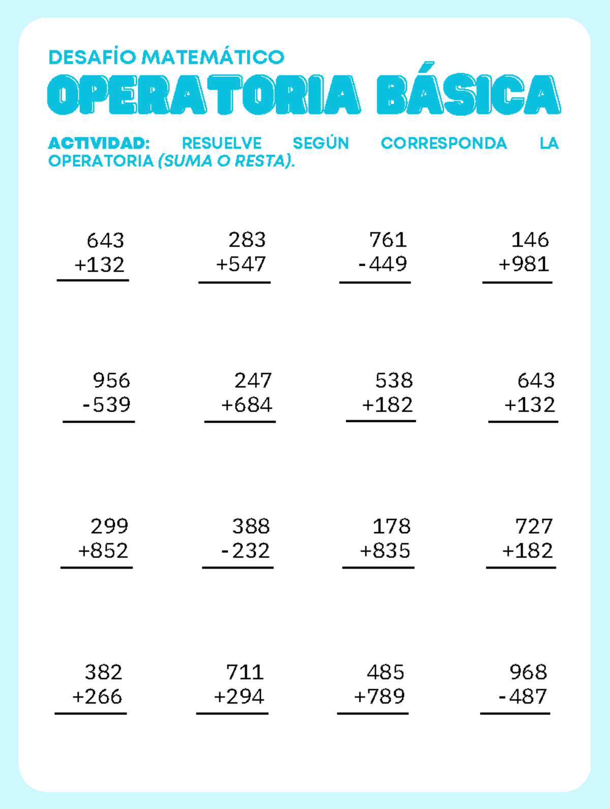 Operatoria Básica - Ejercicios - OPERATORIA BÁSICAOPERATORIA BÁSICA ...