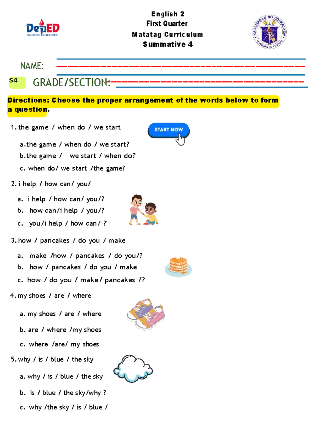 Q1 Grade 2 Matatag Curriculum Summative 4 Exam - Studocu