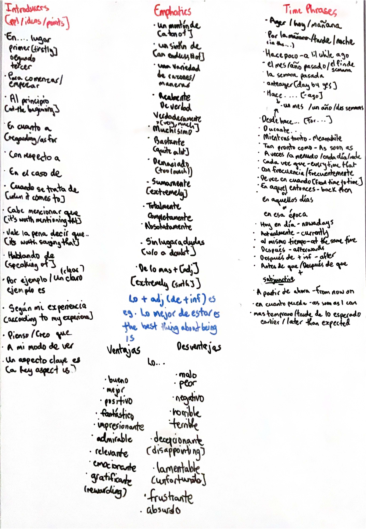 Spanish Intro: Emphatics & Time Phrases for Ager (Course Code) - Studocu