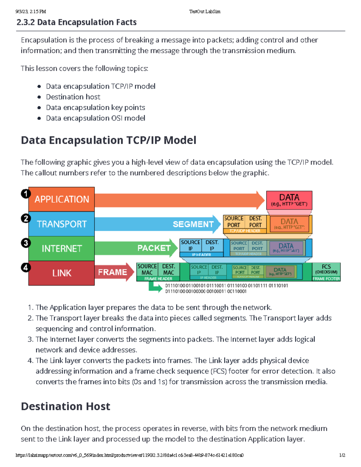 2.3.2 Data Encapsulation Facts - 9/3/23, 2:15 PM TestOut LabSim - Studocu