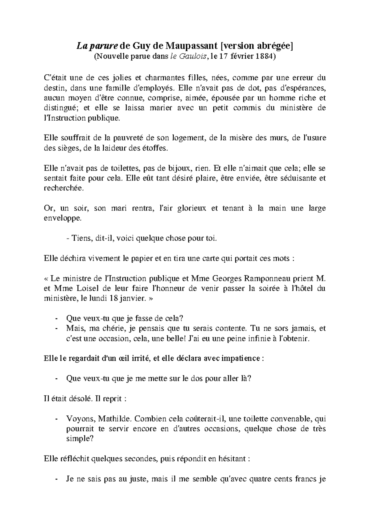 La parure texte intégral (partie final) - La parure de Guy de ...