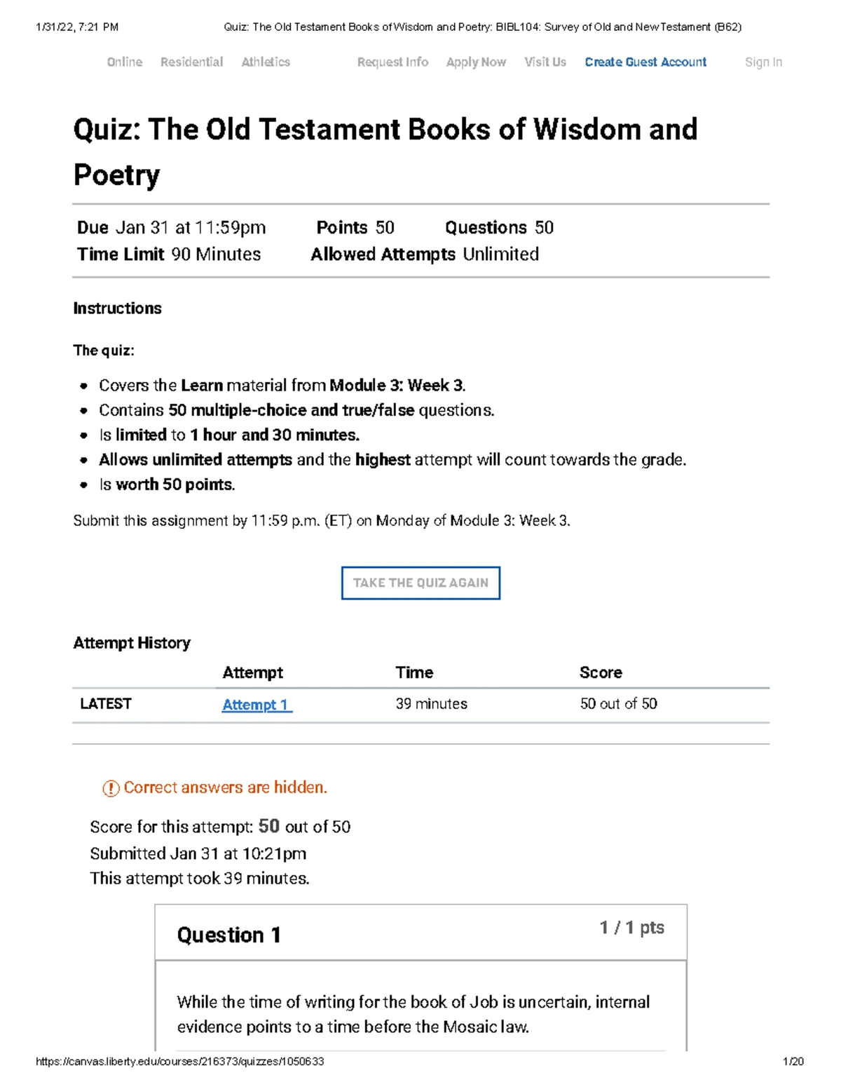 Quiz The Old Testament Books of Prophecy BIBL104 Survey of Old and New ...