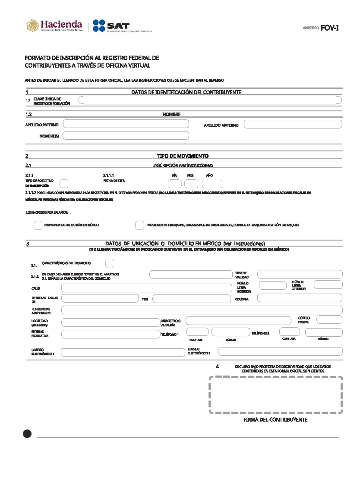 FOV-I: Formato de Inscripción al RFC en el SAT - Studocu