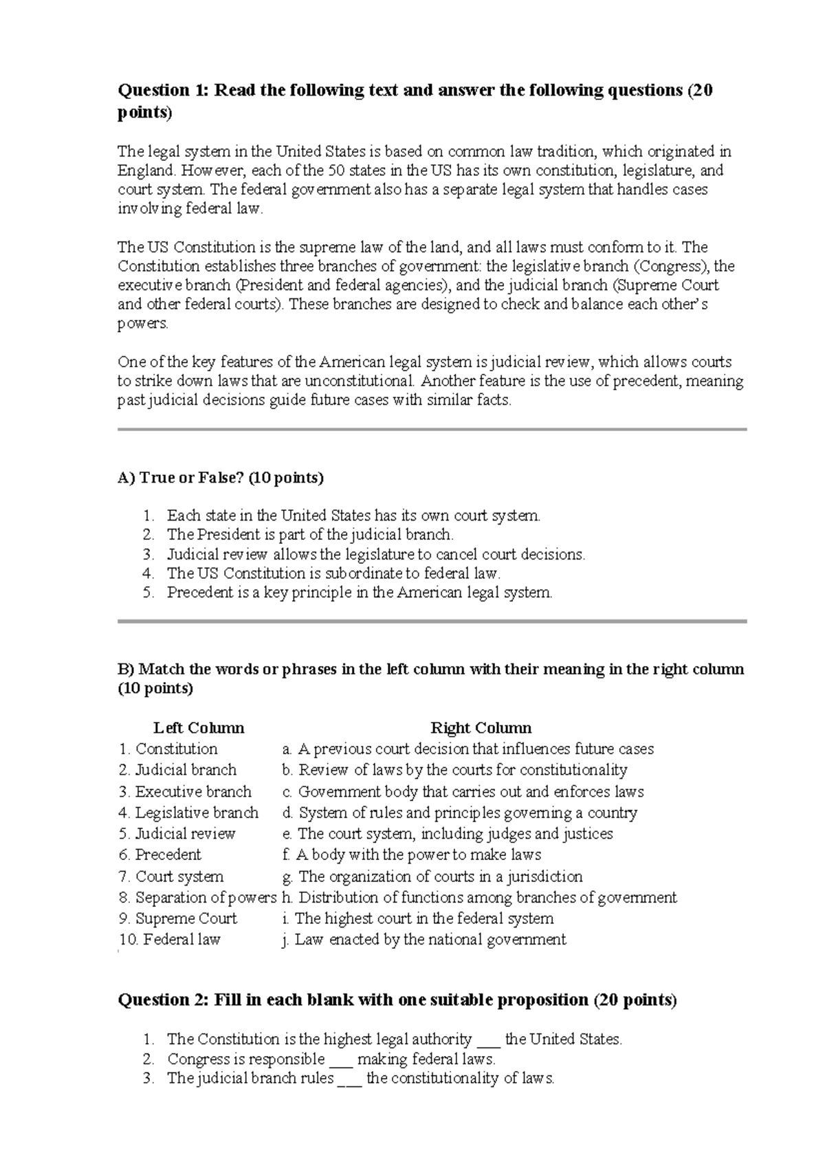 US Legal System Overview: Common Law, Branches & Key Concepts - Studocu