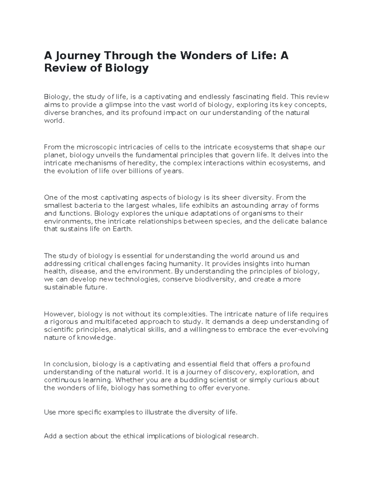 Biology 101 - A Review of Life's Wonders and Systems - Studocu