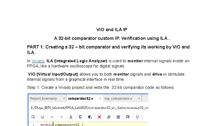 VIO and ILA IP: 32-Bit Comparator Creation & Verification Guide - Studocu