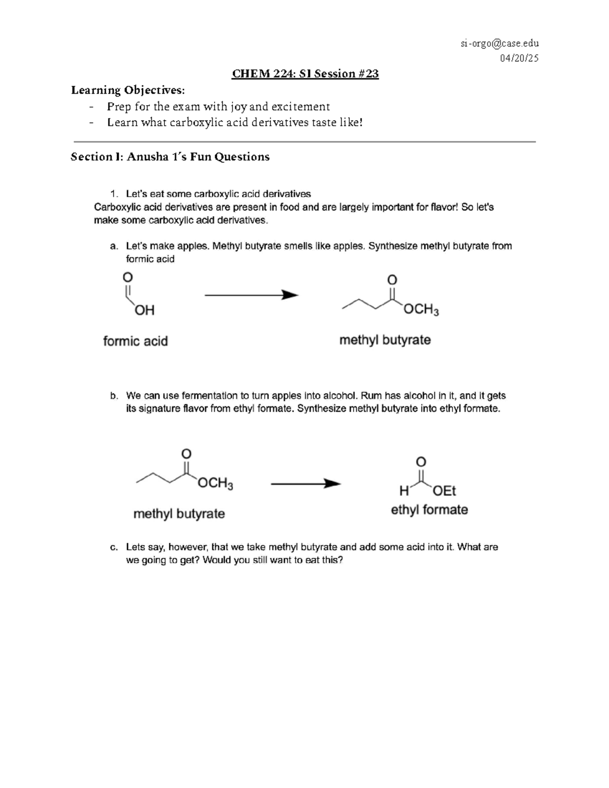 [CHEM 224 SI] Summary Session 4 - si-orgo@case 04/20/ CHEM 224: SI ...