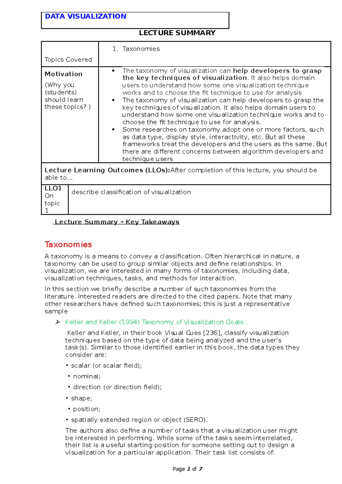 Taxonomies in Data Visualization: Key Concepts and Techniques - Studocu