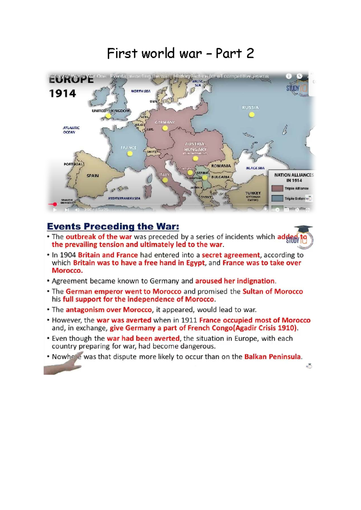 WW1 History: Events Preceding the War in Europe (Part 2) - Studocu