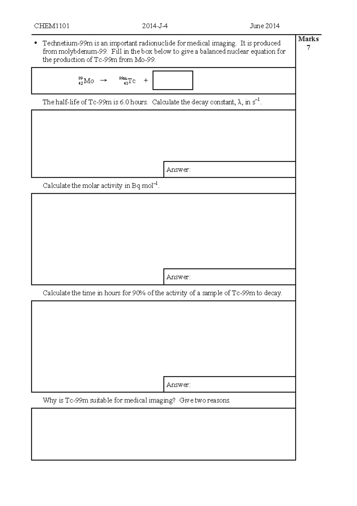 CHEM1101 Nuclear Chemistry Practice: Key Concepts and Calculations ...