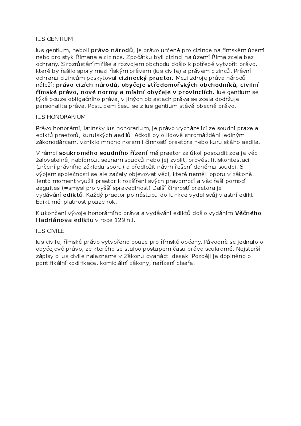 IUS GENTIUM, IUS HONORARIUM A IUS CIVILE: Právní Přehled - Studocu