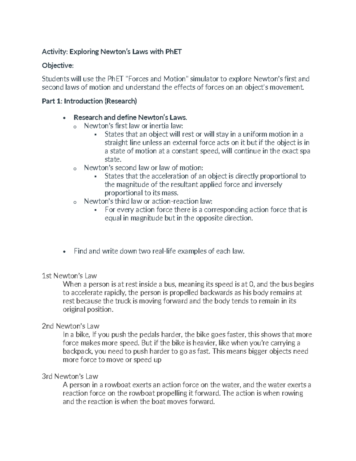 Activity 4: Exploring Newton's Laws with PhET Simulation - Studocu