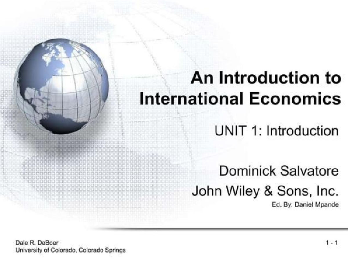 International Economics Overview: UNIT 1 Insights (ECO 101) - Studocu